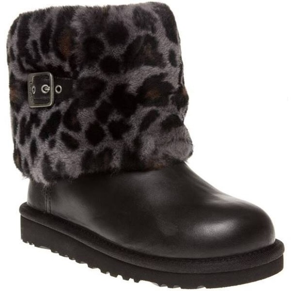 UGG | Shoes | Sale New Ugg Ellee Animal Fur Cuff Leather Boots Girls ...